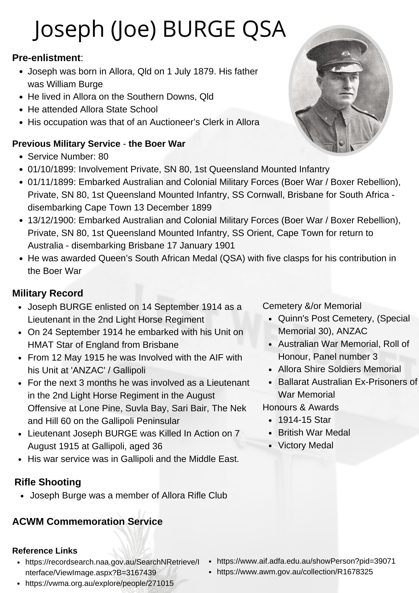 BURGE, Joseph (Joe) - QRA